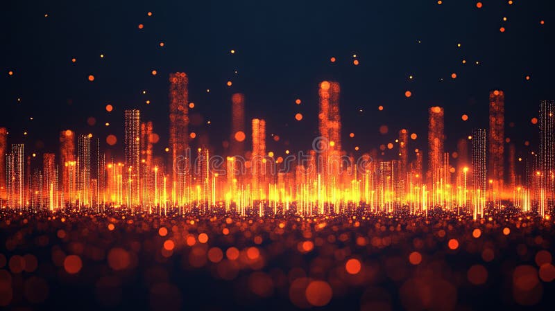 Glowing Cityscape, Night, Digital Particles, Abstract Background, Tech ...