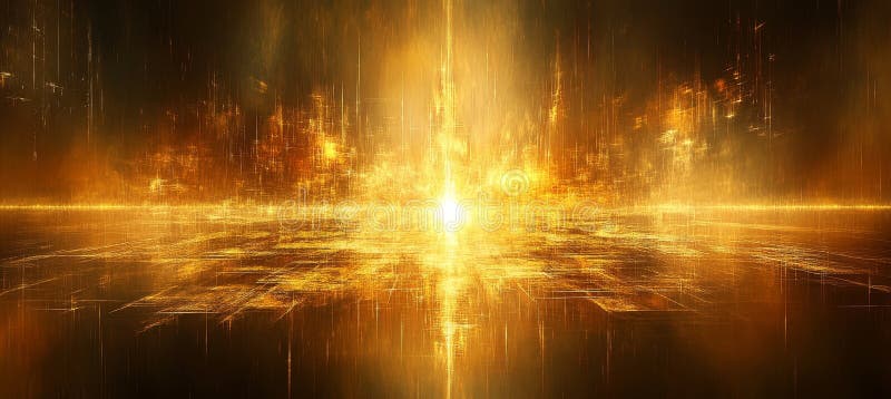 Glowing Cityscape at Night in Gold Abstract Background with Glowing ...