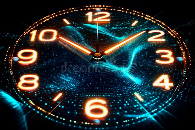 Glowing Clock Face with Radiant Multicolored Numbers and Hands ...