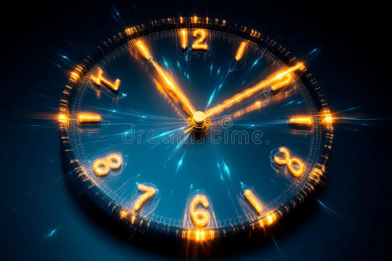 Glowing Clock Face with Radiant Multicolored Numbers and Hands ...