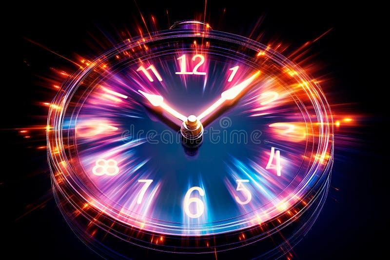 Glowing Clock Face with Radiant Multicolored Numbers and Hands ...