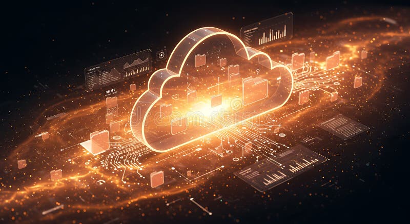 Glowing Cloud Computing Concept with Data Stream Stock Illustration ...