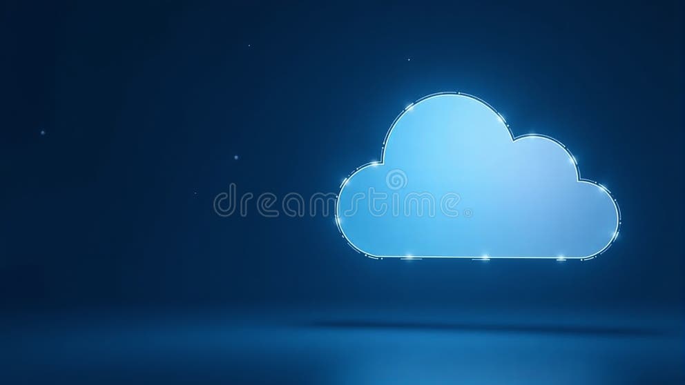 Glowing Cloud Computing Icon on Blue Stock Illustration - Illustration ...