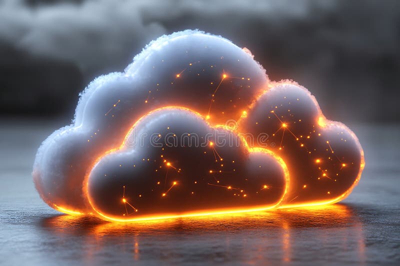 Glowing Cloud Computing Network Abstract 3D Render of Digital Data Stock Illustration ...