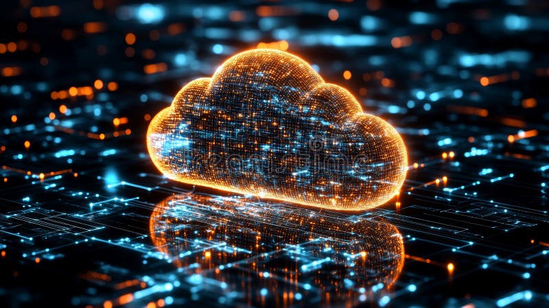 Glowing Cloud Computing Symbol Above Circuit Board, Abstract Technology ...