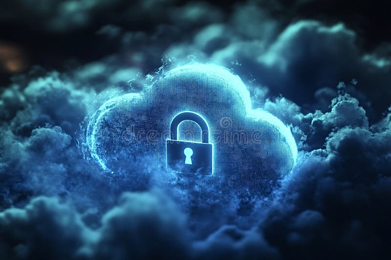 Cloud Computing Security with Padlock Symbol Emerging from Clouds Stock Photo - Image of ...