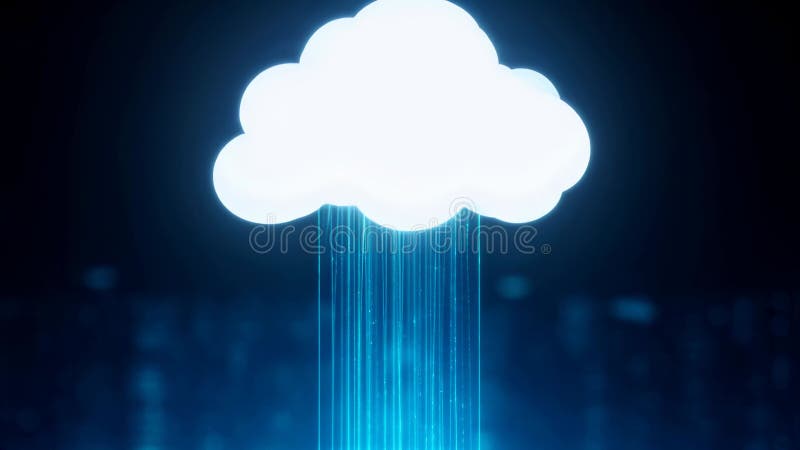 Glowing Cloud Connects with a Server Cube through Light Streams, Symbolizing Secure and ...