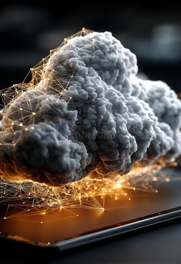 Glowing Cloud Device Icon Featuring Ethereal Light and Digital ...