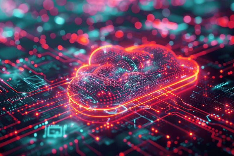 Glowing Cloud on Futuristic Tech Background. Cloud Solutions Background ...