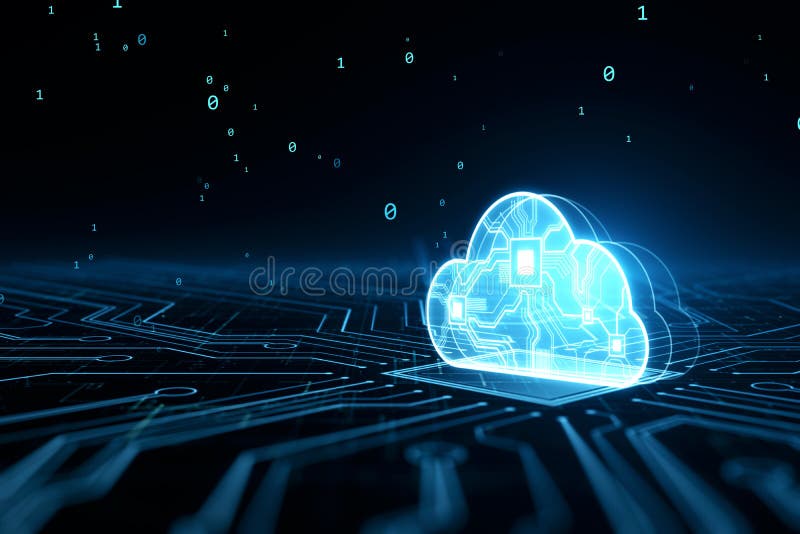 Glowing Cloud Hologram. Cloud Computing Technology Internet on ...
