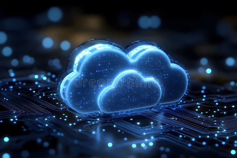 Futuristic Cloud Computing Concept with Glowing Digital Circuitry for Technology Innovations ...