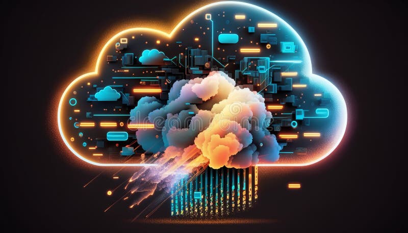 Glowing Cloud Icon Technology Concept, Exploded Panel with Cloud ... Glowing Cloud Icon Technology Concept, Exploded Panel with Cloud ...