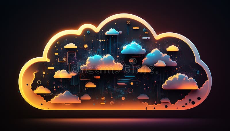 Glowing Cloud Icon Technology Concept, Exploded Panel with Cloud ... Glowing Cloud Icon Technology Concept, Exploded Panel with Cloud ...