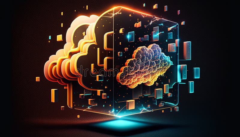 Glowing Cloud Icon Technology Concept, Exploded Panel with Cloud ... Glowing Cloud Icon Technology Concept, Exploded Panel with Cloud ...
