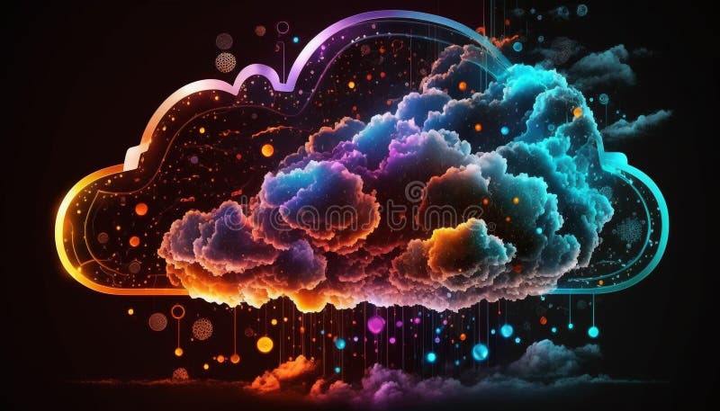 Glowing Cloud Icon Technology Concept, Exploded Panel with Cloud ... Glowing Cloud Icon Technology Concept, Exploded Panel with Cloud ...