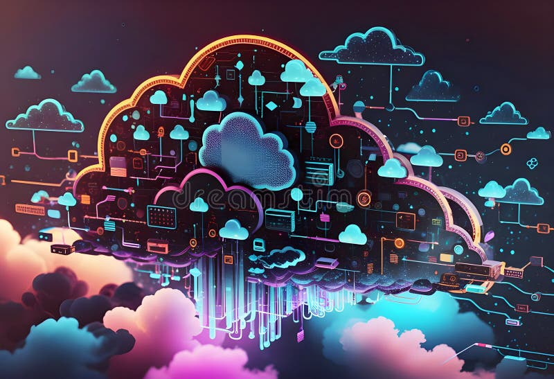 Glowing Cloud Icon Technology Concept Exploded Panel with Cloud ... Glowing Cloud Icon Technology Concept Exploded Panel with Cloud ...