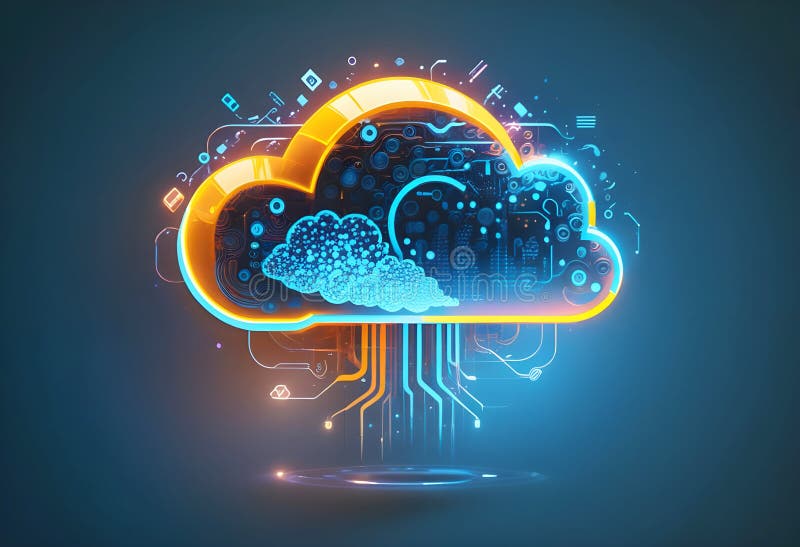Glowing Cloud Icon Technology Concept Exploded Panel with Cloud ... Glowing Cloud Icon Technology Concept Exploded Panel with Cloud ...
