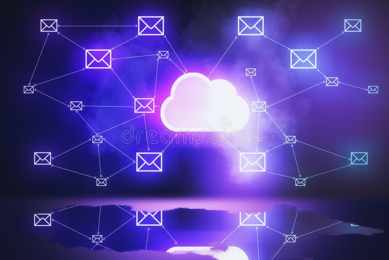 Glowing Cloud with Map and Email Network Stock Illustration ...