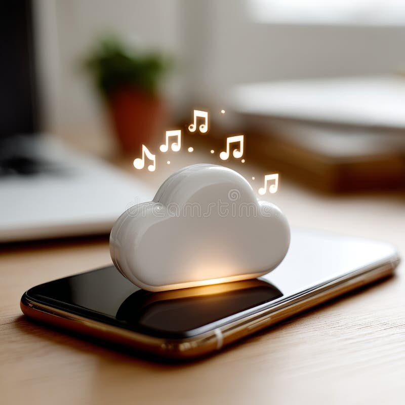 Glowing Cloud with Music Notes on Smartphone, Digital Concept Stock ...