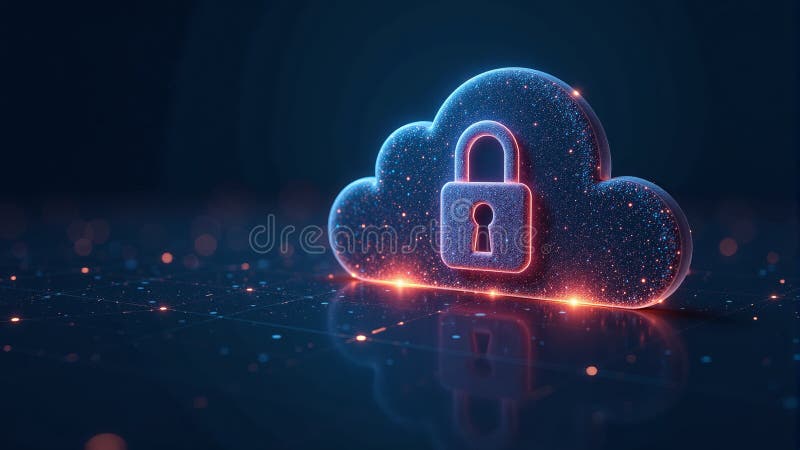 Glowing Cloud with Padlock Security Concept Stock Illustration - Illustration of internet ...