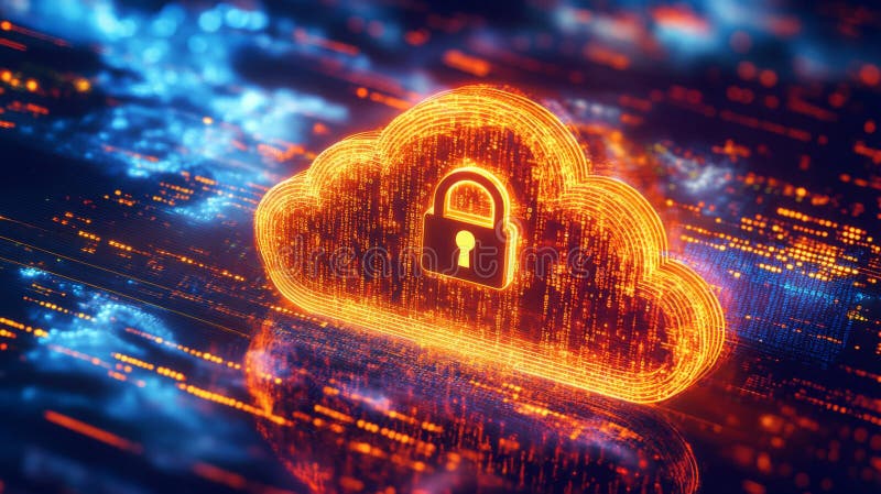 A Glowing Cloud with a Padlock Symbolizes Data Security Stock Image ...