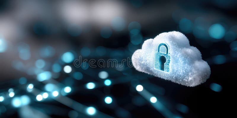 Generative AI Glowing Cloud with Padlock Symbolizing Data Security and Cyber Protection Ideal ...