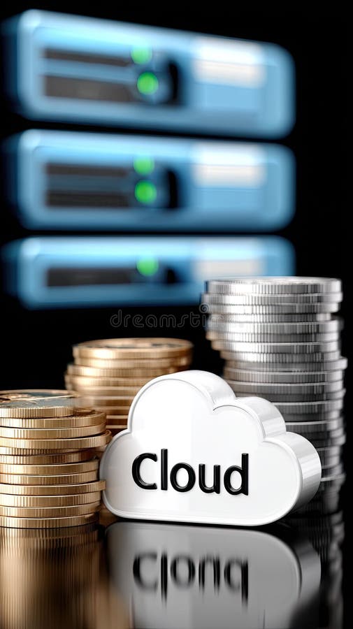 Glowing Cloud and Stacks of Coins Illustrate Digital Data Transfer ...
