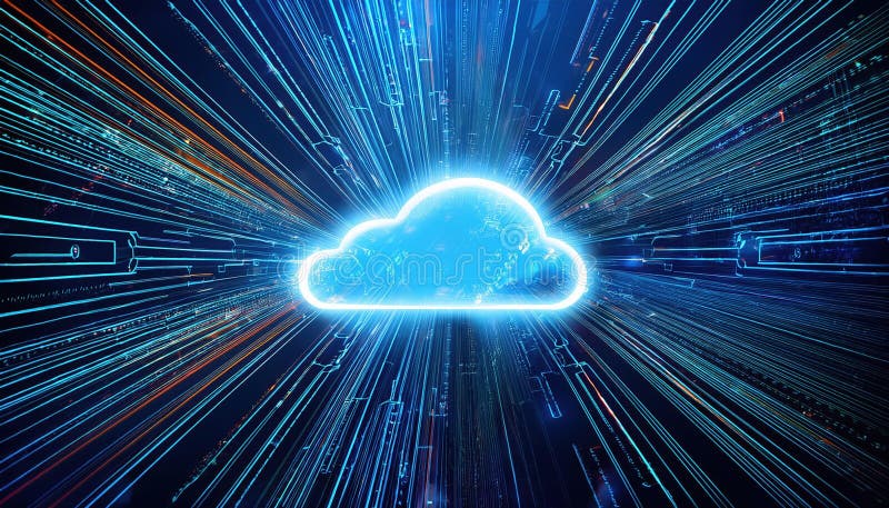 Glowing Cloud Symbol Amidst a Backdrop of Digital Data Streams ...