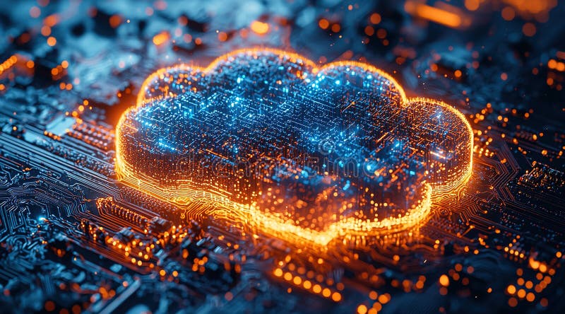 Vibrant Cloud Computing Concept Illustrated with Intricate Circuit ...