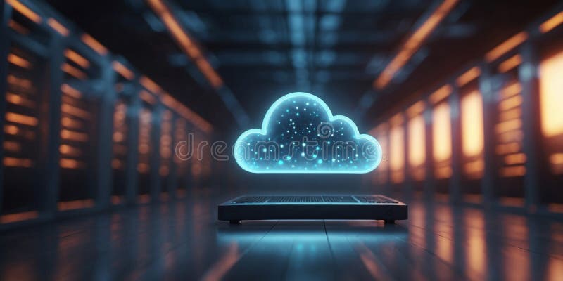 Glowing Cloud Symbol Hovering Over a Futuristic Server Room ...
