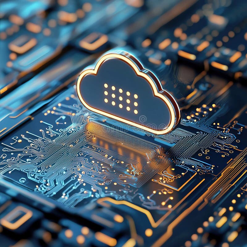 Digital Cloud Symbol Illuminating a Circuit Board in a Futuristic ...