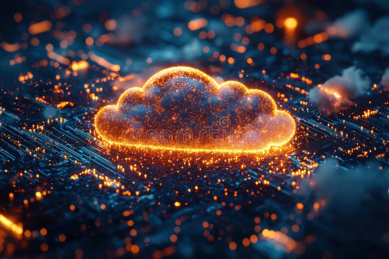Glowing Cloud Symbolizing Technology and Data on a Digital Circuit ...