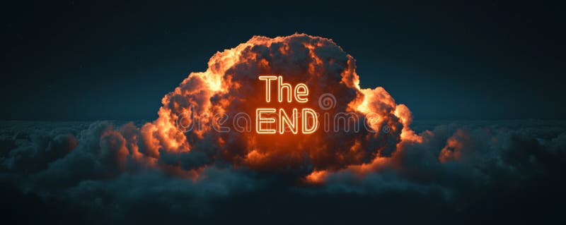 Glowing Cloud with Text the End at Night, Dramatic Concept Stock Image ...