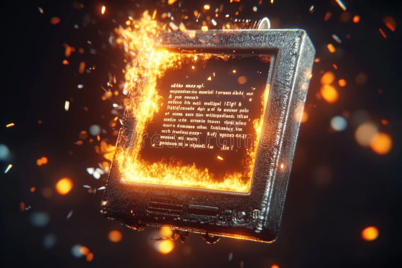 Glowing Code Display with Fiery Sparks and Smoke Effects Stock Image ...