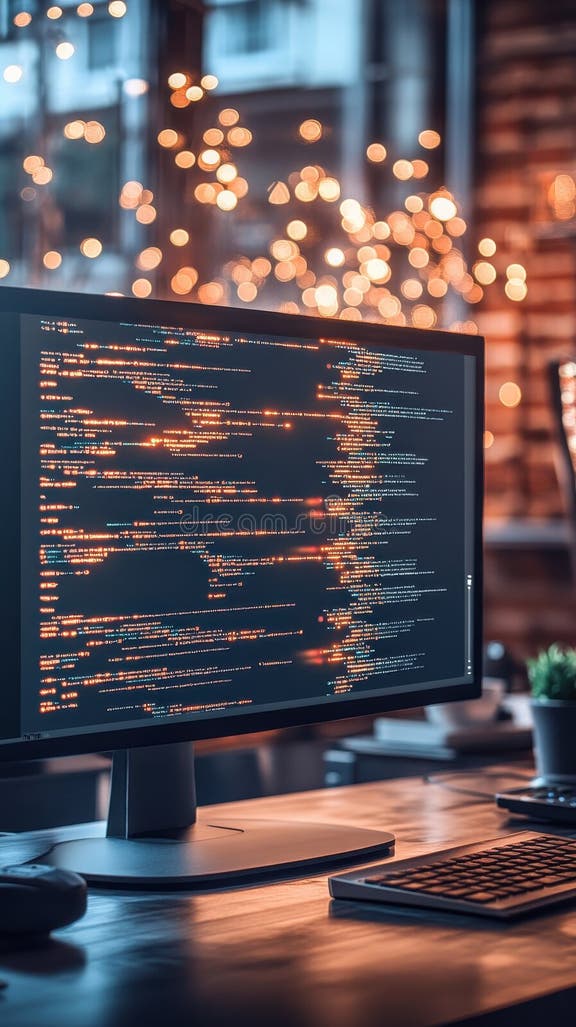 Glowing Code Displayed on Computer Screen. Neural Networks Represented ...