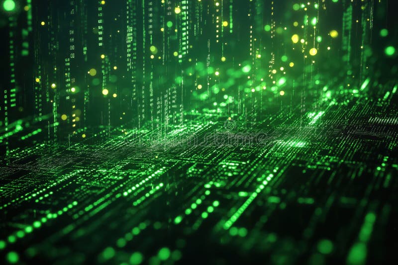 Cascading Digital Symbols in Neon-green Create a Mesmerizing Cyberpunk ...
