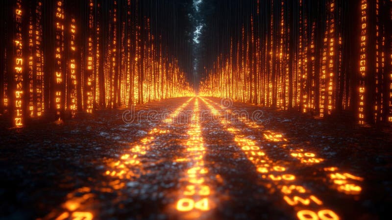 Glowing Code Forest Path stock image. Image of lines - 366717573