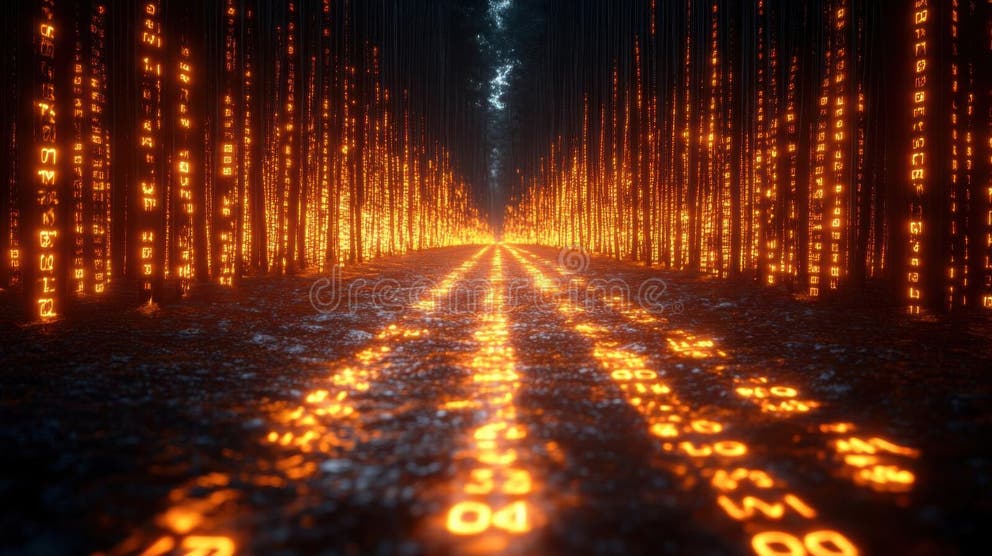 Glowing Code Forest Path stock image. Image of lines - 366717573