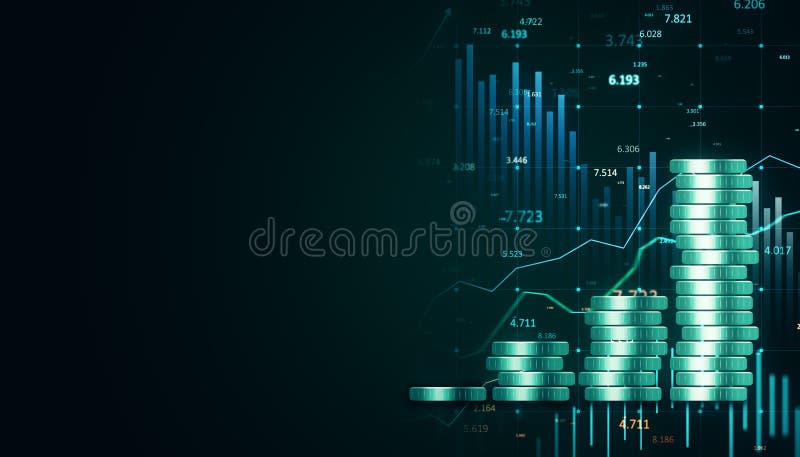 Glowing Coin Stacks with Financial Graphs and Charts in the Background ...