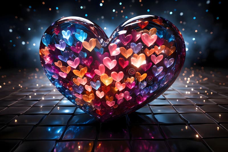 Glowing Colored Heart with a Reflection on a Dark Background Small ...