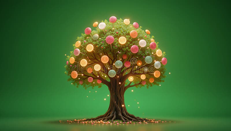 Glowing Colorful Blossom Tree: Low-Poly 3D Render Stock Illustration ...