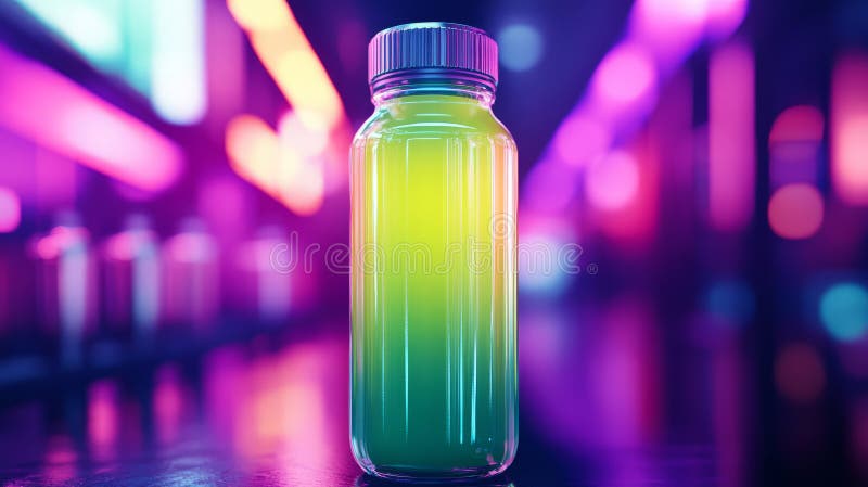 Glowing Colorful Bottle Neon Lights Futuristic Setting Stock Photos ...