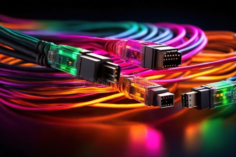 Glowing Colorful Data Communication Cables, ICT Wires for Technology ...