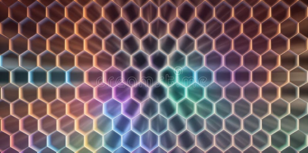 Glowing Colorful Honeycomb Pattern of Hexagonal Cells Arranged in a ...