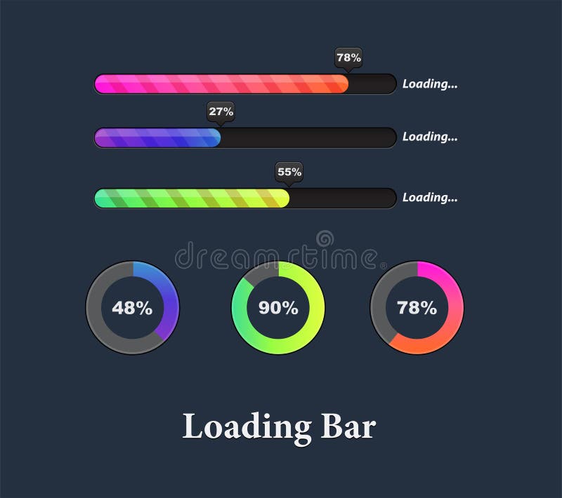 Glowing Colorful Loaders and Progress Bar Set Stock Vector - Illustration of internet ...