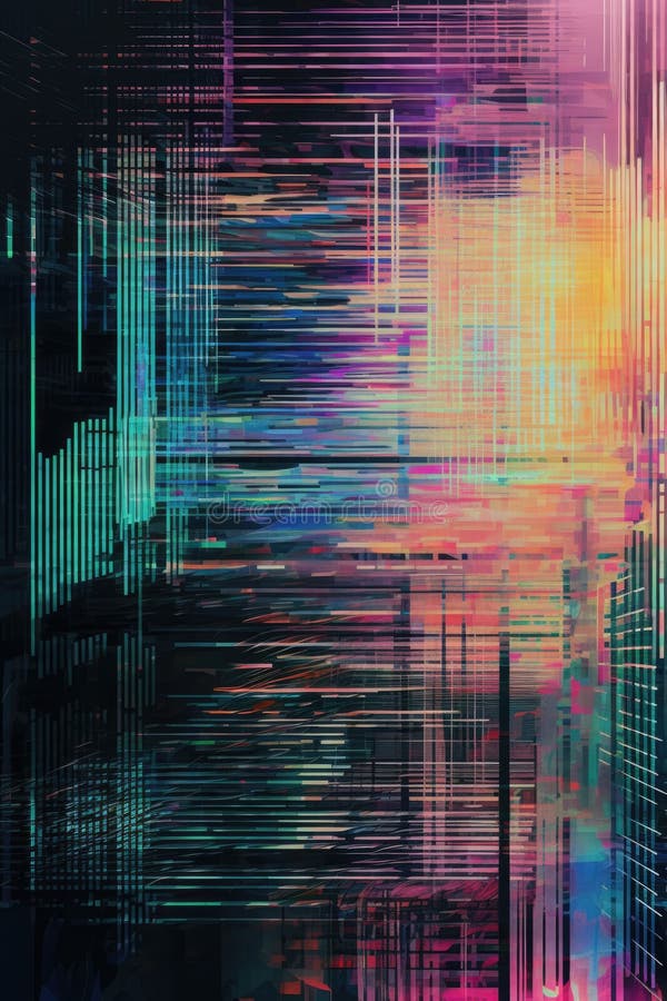 Glowing Colourful Interference Lines and Grids on Black, Created Using ...