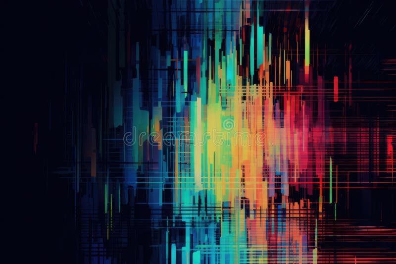 Glowing Colourful Interference Lines and Grids on Black, Created Using ...