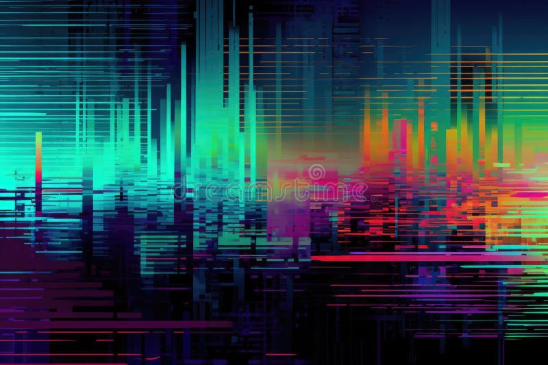 Glowing Colourful Interference Lines and Pixels on Black, Created Using ...