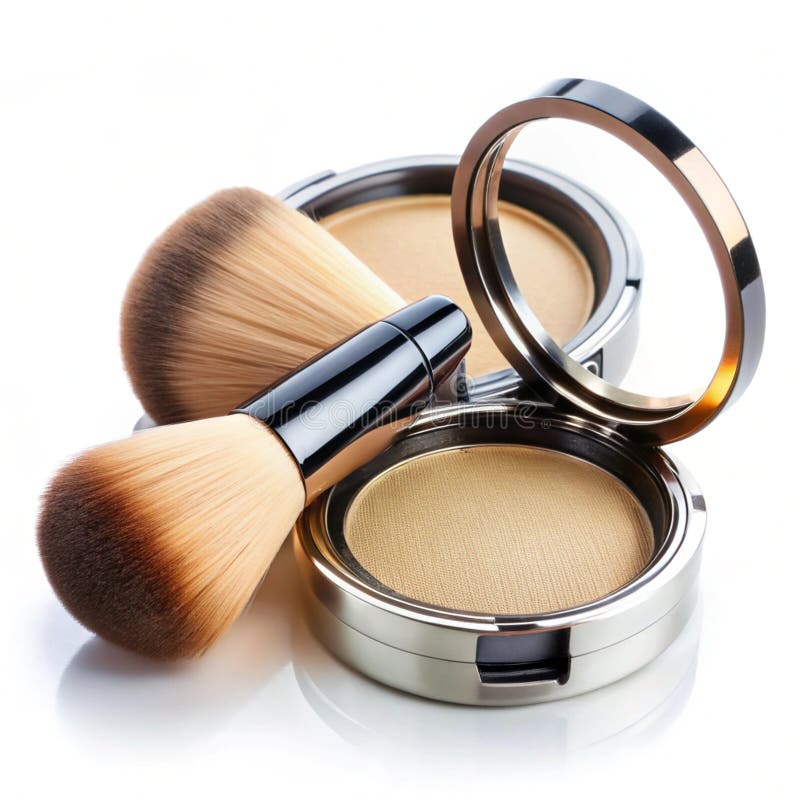 Glowing Compact Powder with Floating Makeup Brushes Stock Illustration ...