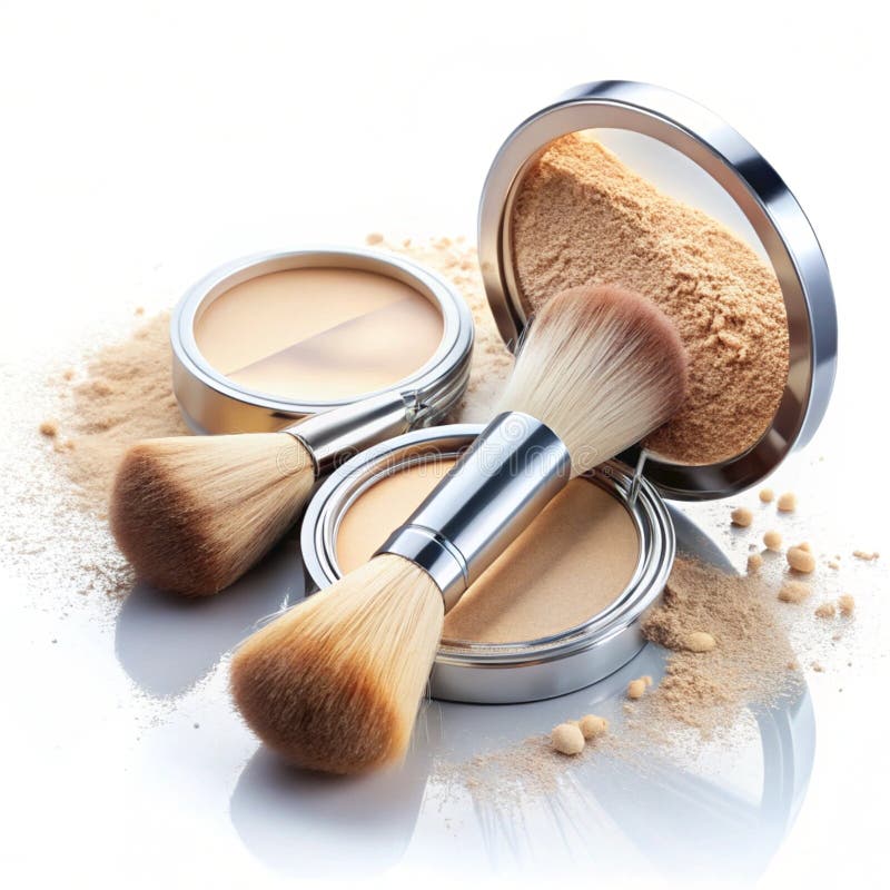 Glowing Compact Powder with Floating Makeup Brushes Stock Illustration ...